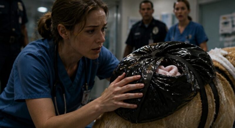 A large soaked Labrador ran into the hospital with a huge black bag ...